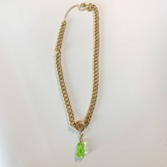 Jewelry | Gold Curb Chain Green Gummy Bear Pendant Necklace | Poshmark